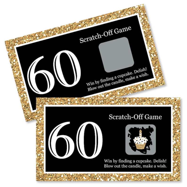 60th Birthday Party Scratch off Game - Adult 60th Birthday - Gold ...