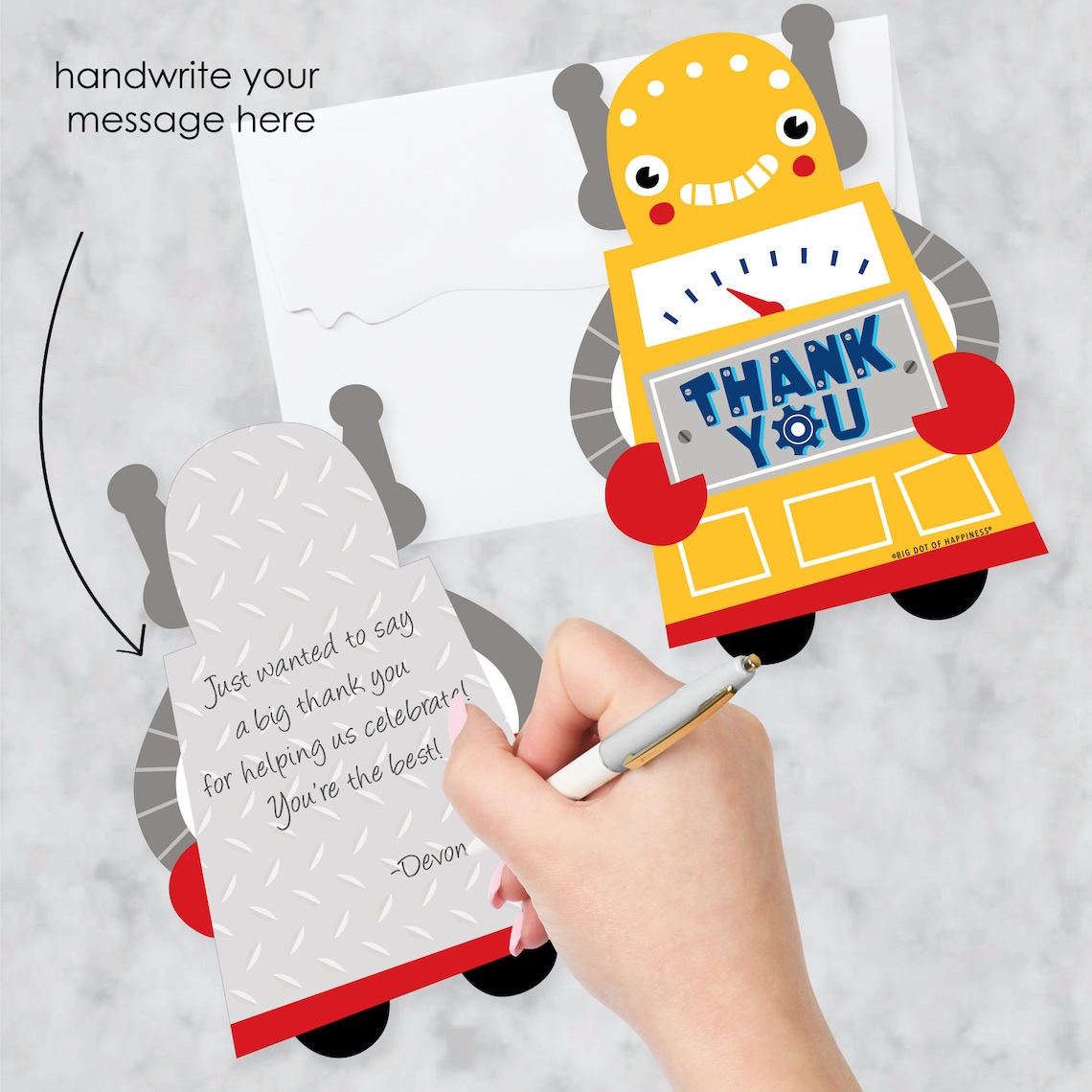 Gear up Robots - Shaped Thank You Cards - Birthday Party or Baby Shower ...