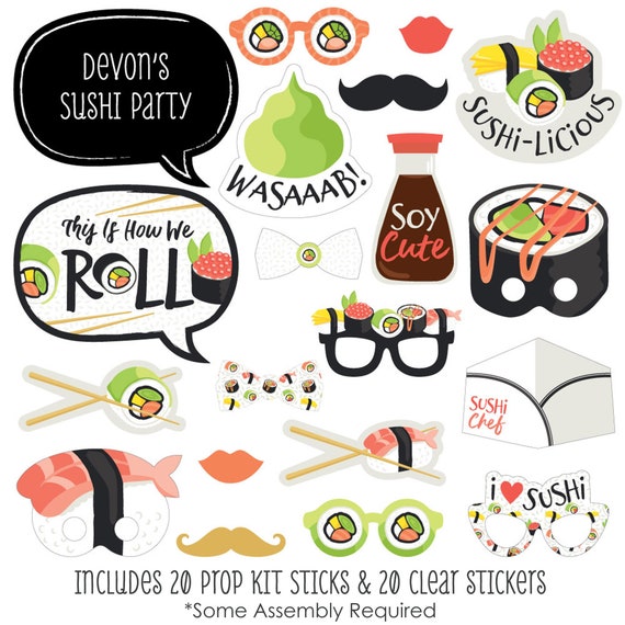 Let's Roll - Sushi - Photo Booth Props - Japanese Party Photo Booth ...