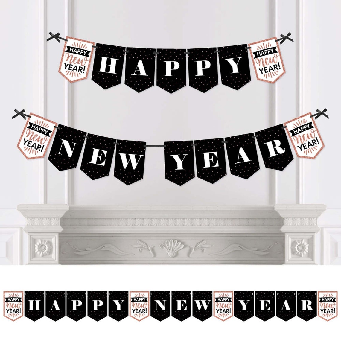 Rose Gold Happy New Year - New Year's Eve Party Bunting Banner - Party ...