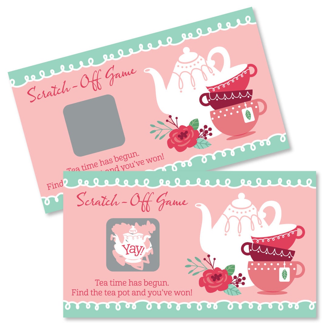 Floral Let’s Par-tea - Garden Tea Party Game Scratch off Cards - 22 ...