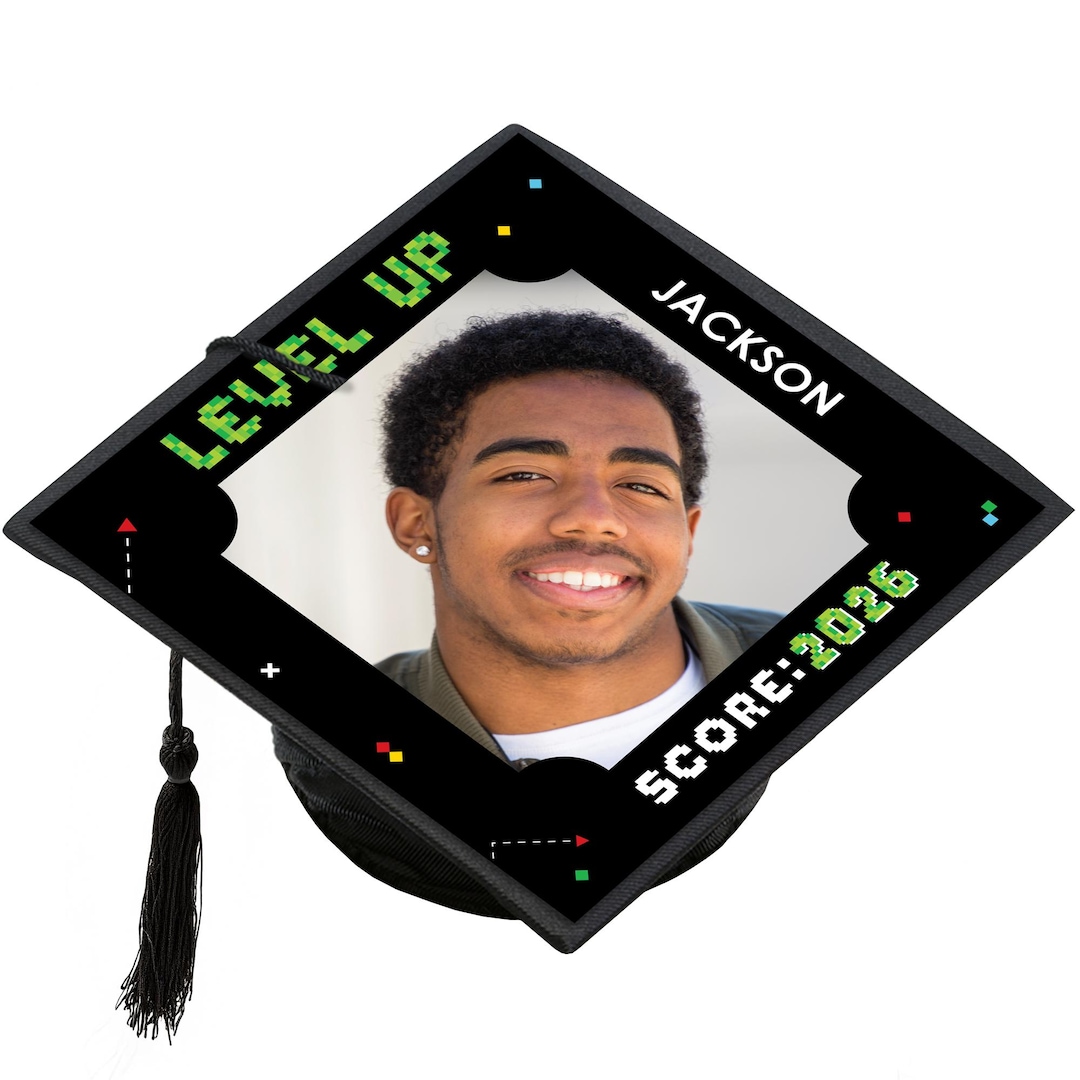 Custom Photo Game Over 2026 Grad Cap Cover, Personalized Pixel Video ...