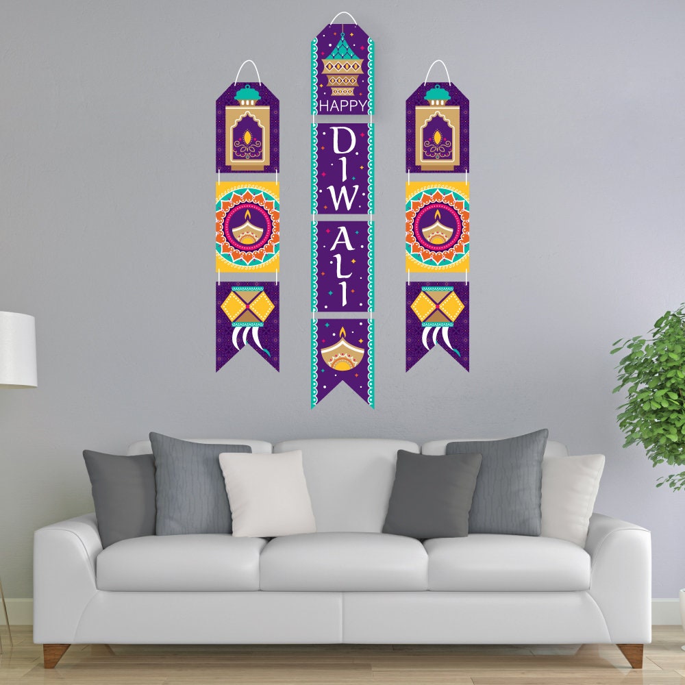 Happy Diwali - Hanging Vertical Paper Door Banners - Festival of Lights ...