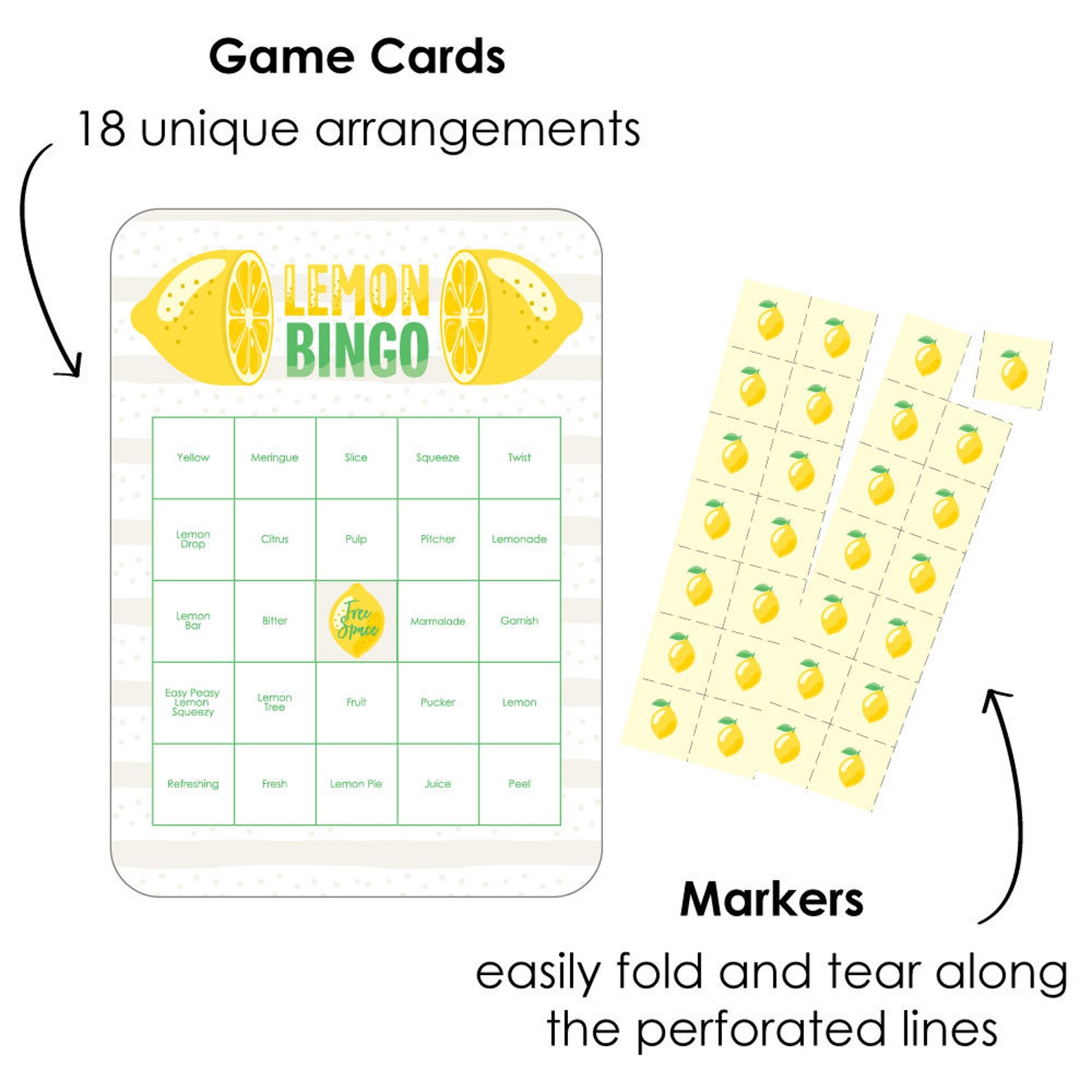 So Fresh - Lemon - Bingo Cards and Markers - Citrus Lemonade Party ...