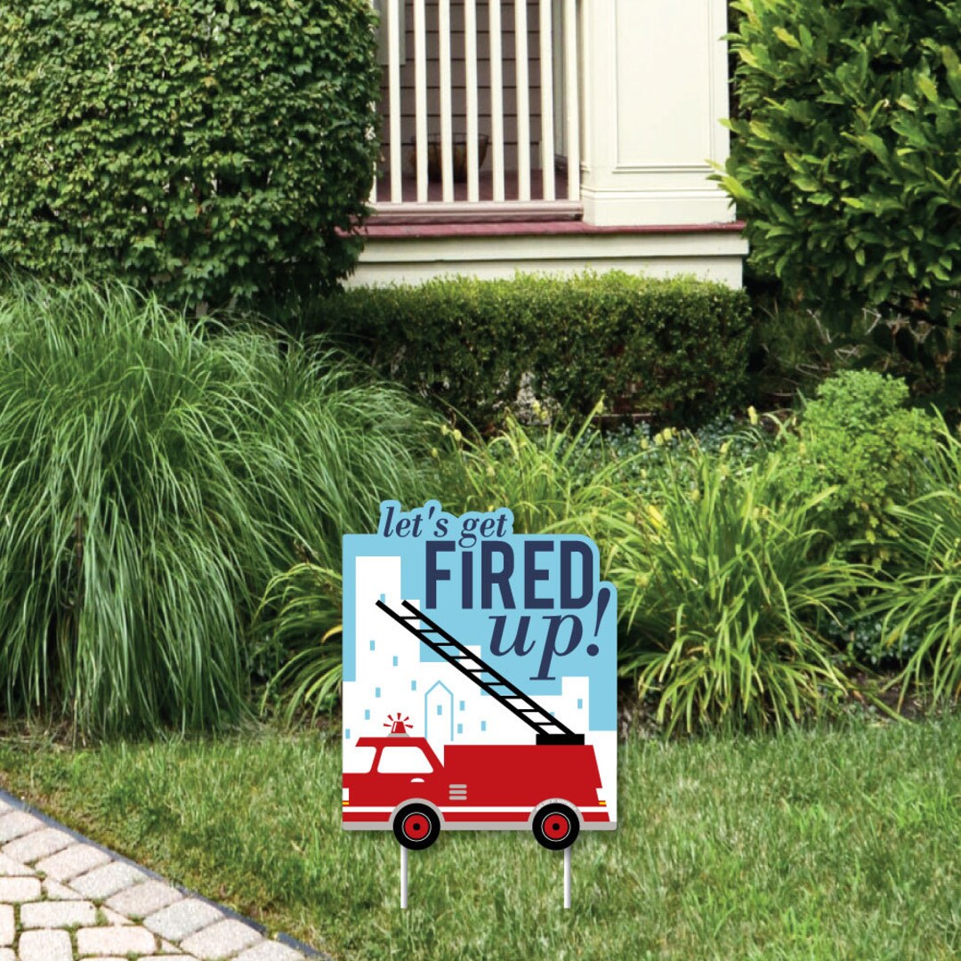 Fired up Fire Truck - Outdoor Lawn Sign - Firefighter Firetruck Baby ...