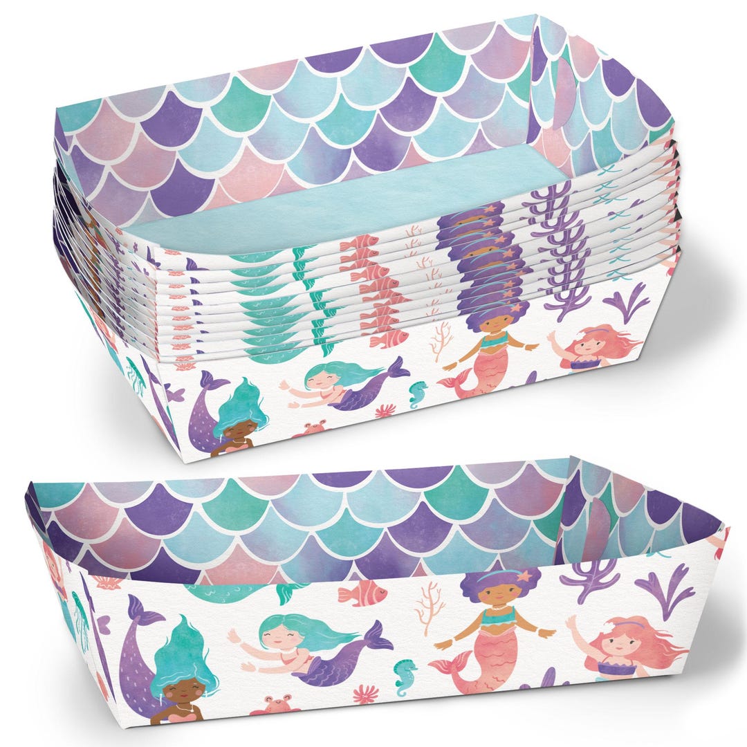 Mermaid Party Paper Food Trays, Disposable Food Boats Picnic BBQ ...