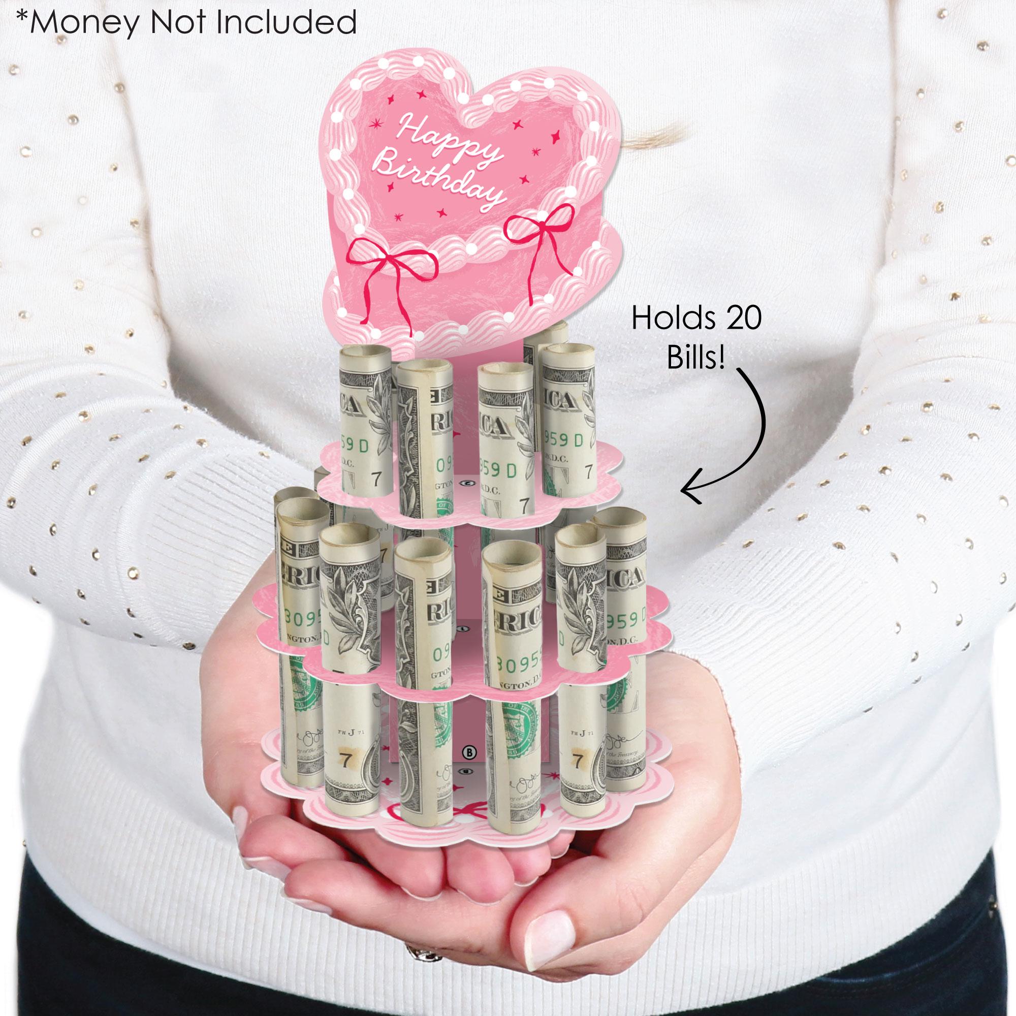 Pink Heart Cake Birthday Money Gift Display, DIY Cash Holder Stand With ...