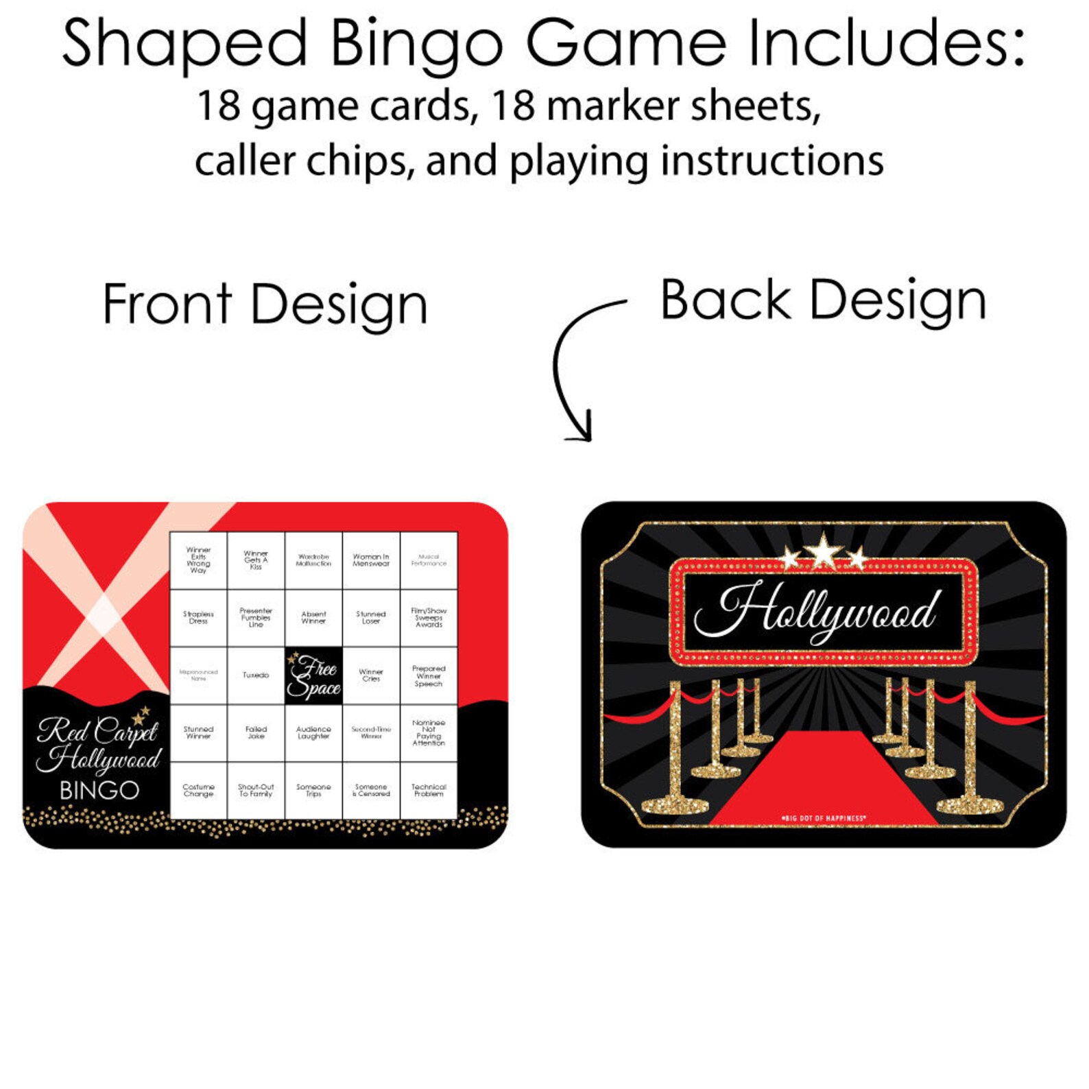 Red Carpet Hollywood Award Show Bingo Cards and Markers Movie Night ...