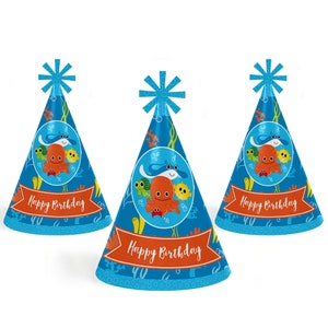 Under the Sea Critters Birthday Party - Cone Happy Birthday Party Hats ...