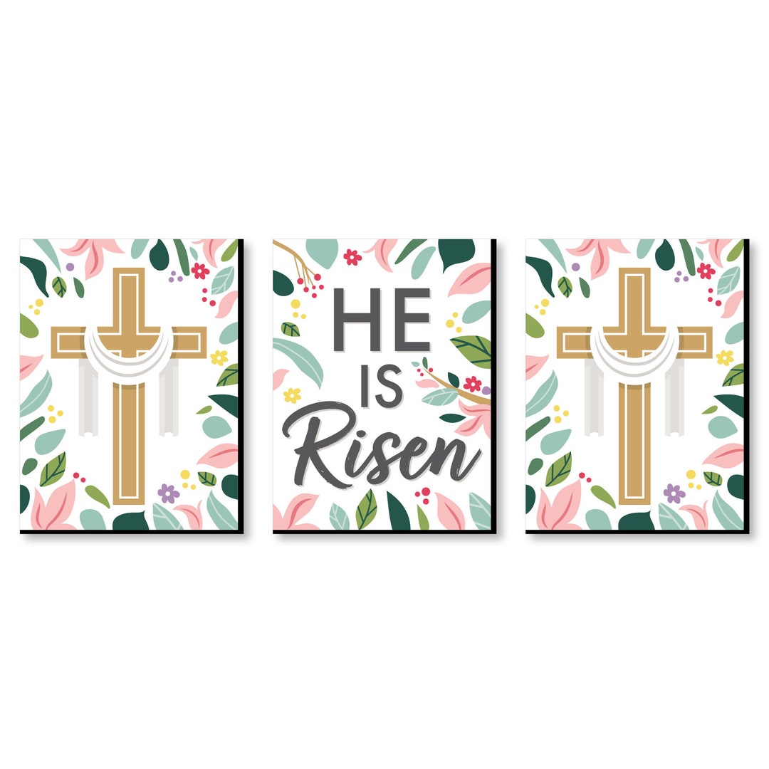 Religious Easter - Cross Wall Art and He is Risen Room Decor - 7.5 X 10 ...