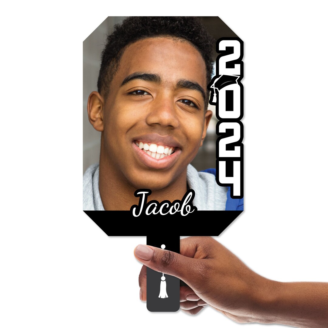 Custom Black Grad Photo Paddles, Class of 2024 Face Fans With Handles ...