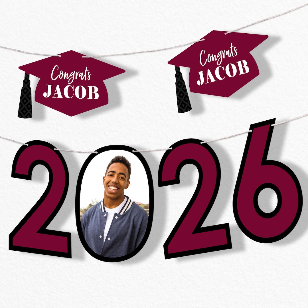 Maroon 2026 Personalized Graduation Banner With Custom Photo and Name ...