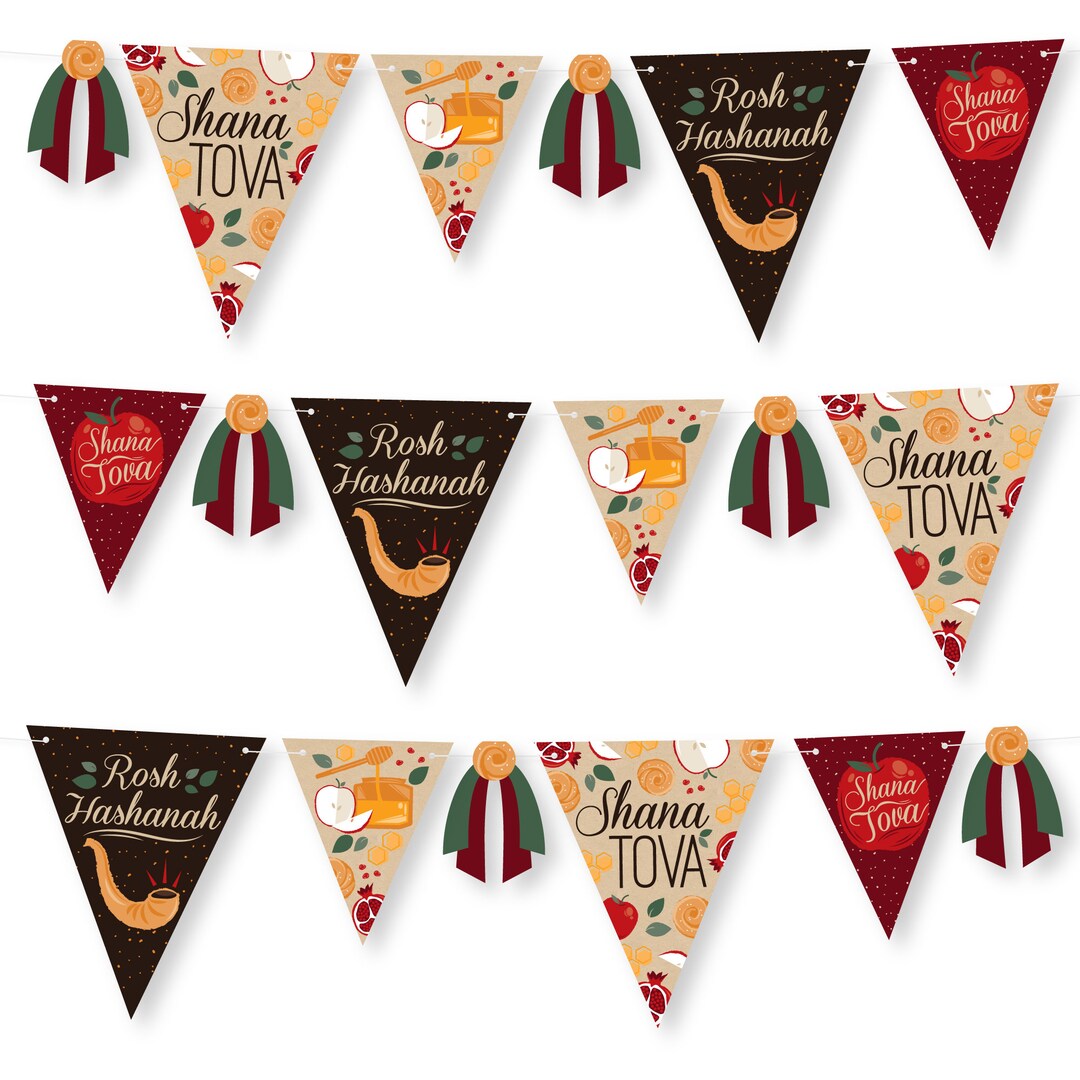 Rosh Hashanah - DIY Jewish New Year Party Pennant Garland Decoration ...