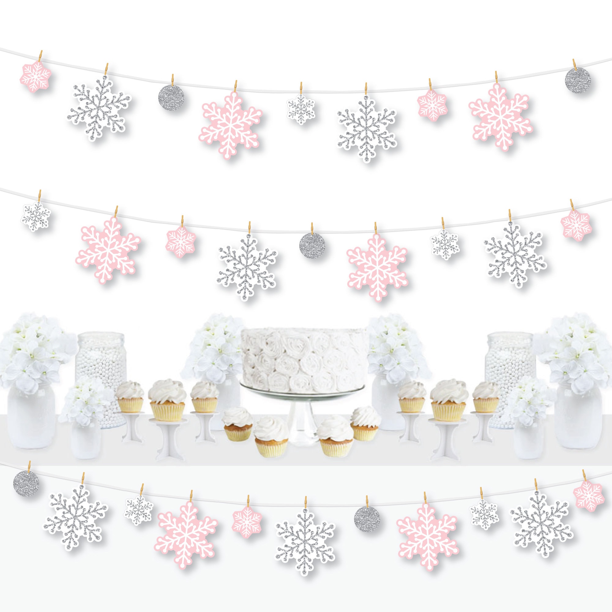 Pink Winter Wonderland Holiday Snowflake Birthday Party and | Etsy