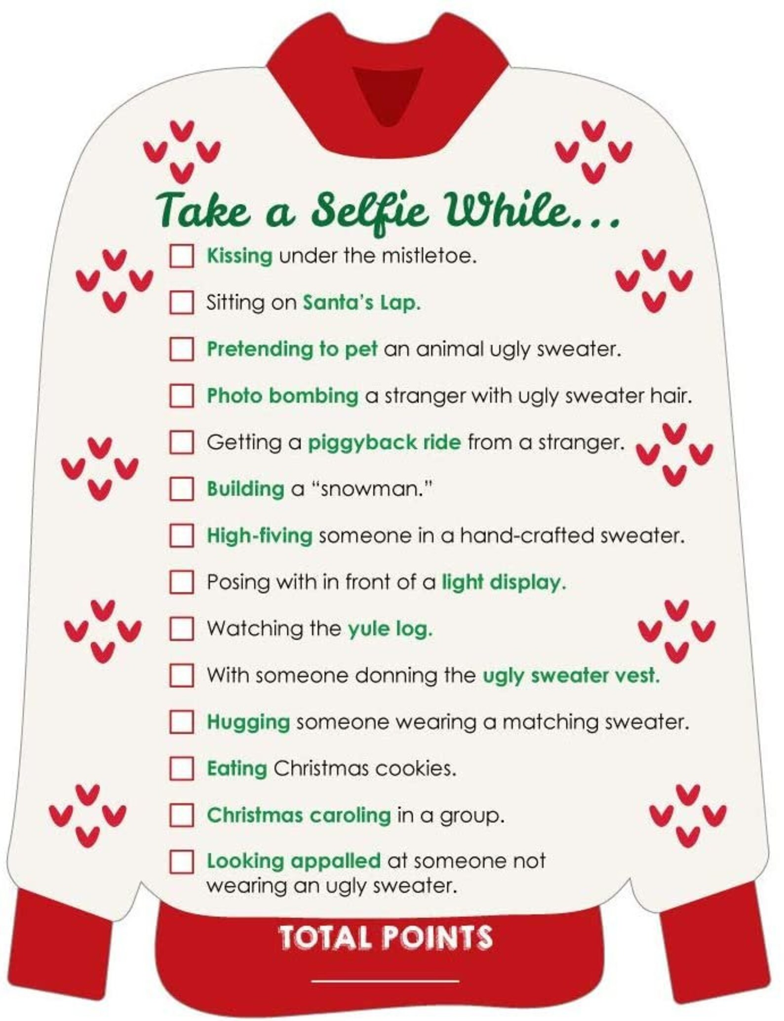 Ugly Sweater - Selfie Scavenger Hunt - Holiday and Christmas Party Game ...