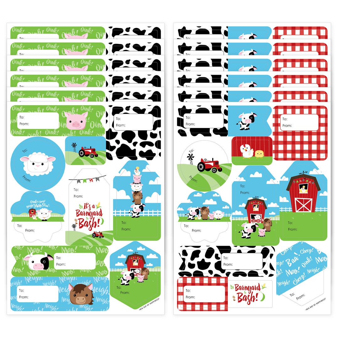 Farm Animals - Assorted Barnyard Baby Shower or Birthday Party Gift Tag ...