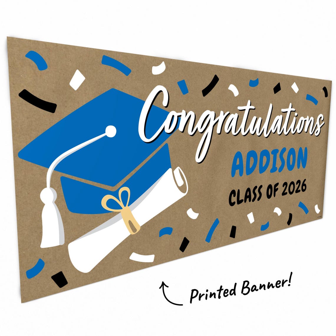 Personalized Blue Graduation Kraft Paper Banner, Congratulations Custom ...