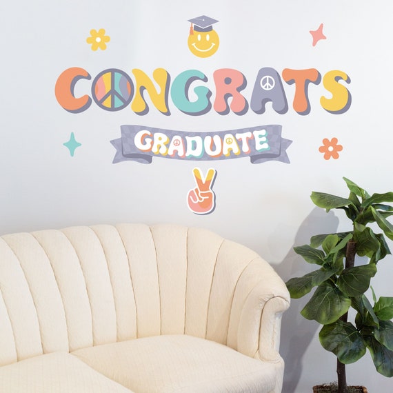Groovy Grad - Peel and Stick Hippie Graduation Party Decoration - Wall ...