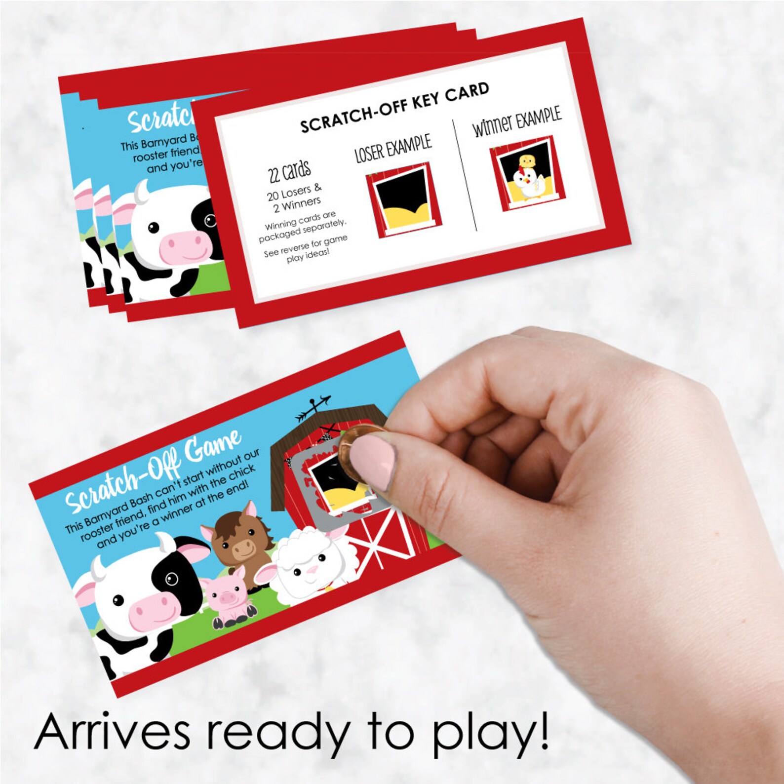 Farm Animals Baby Shower Scratch off Game - Barnyard Friends Game Cards ...