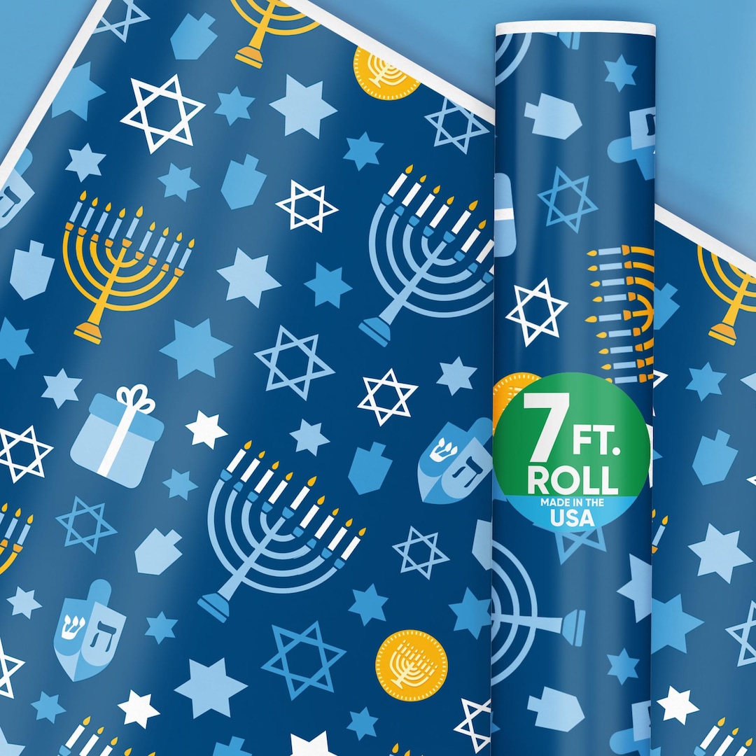 Hanukkah Menorah Wrapping Paper, Chanukah Holiday Gift Wrapping Paper ...