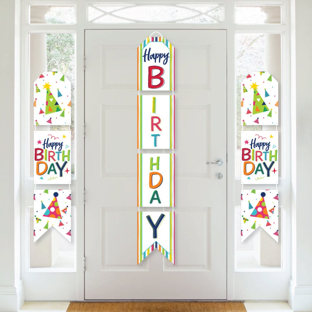 Cheerful Happy Birthday - Hanging Vertical Paper Door Banners ...