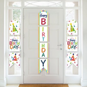 Cheerful Happy Birthday - Hanging Vertical Paper Door Banners ...