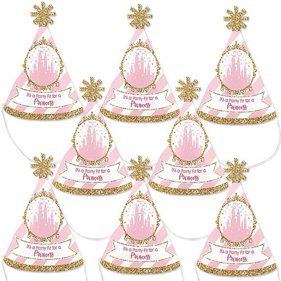 Little Princess Crown - Mini Cone Pink and Gold Princess Baby Shower or ...