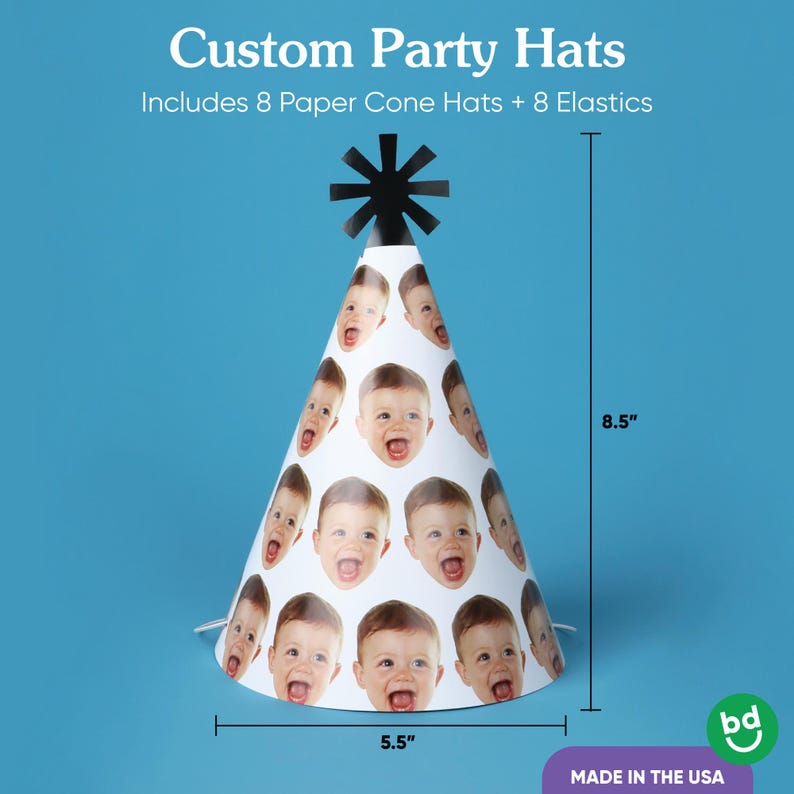 Custom Photo Fun Face Cone Hats, Personalized Face Cut Birthday Party ...