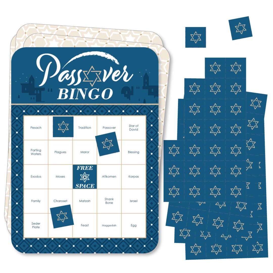 Happy Passover - Bingo Cards and Markers - Pesach Jewish Holiday Party ...
