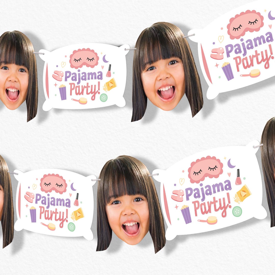 Custom Pajama Slumber Party Face Cut Out Garland Banner, Personalized ...