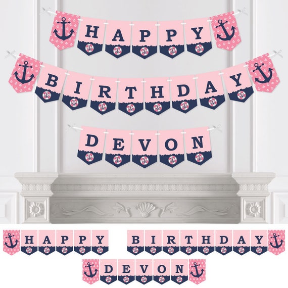 Custom Ahoy - Nautical Girl - Personalized Girl Birthday Party Bunting ...