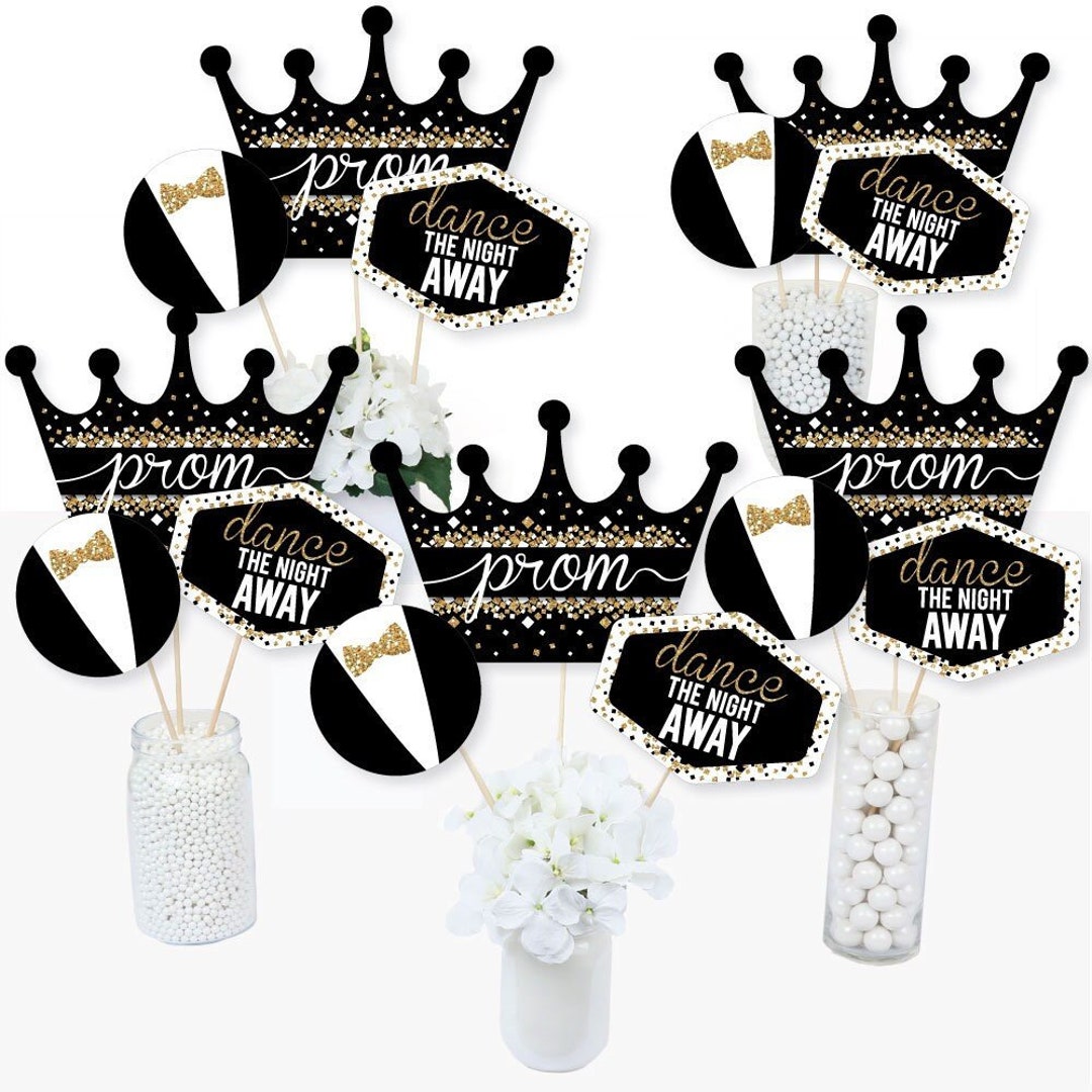 Prom - Centerpiece Sticks - Black and Gold Prom Night Party Table ...