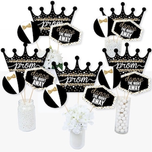Prom - Centerpiece Sticks - Black and Gold Prom Night Party Table ...