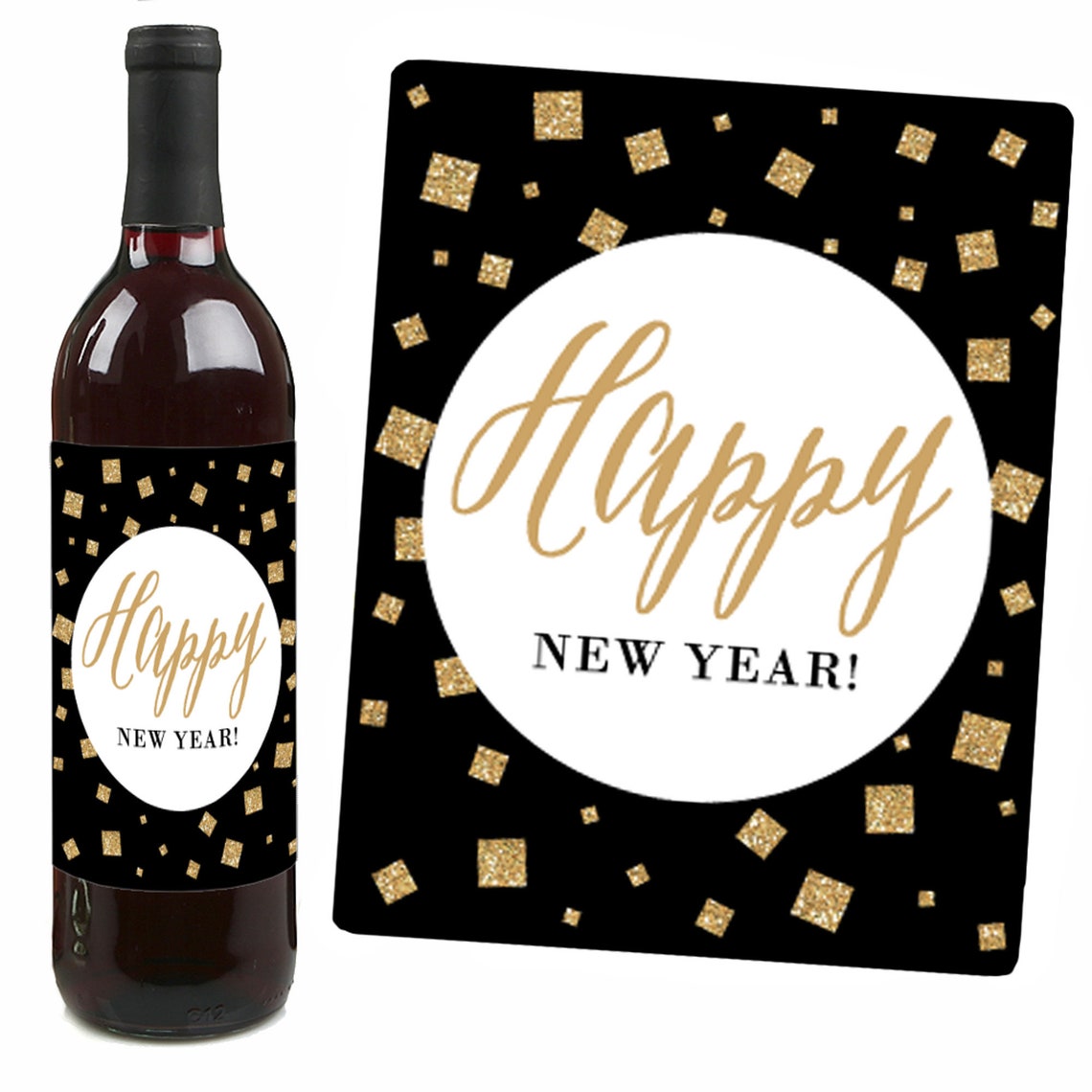 New Year's Eve Wine Labels Gold & Black Wine Bottle | Etsy