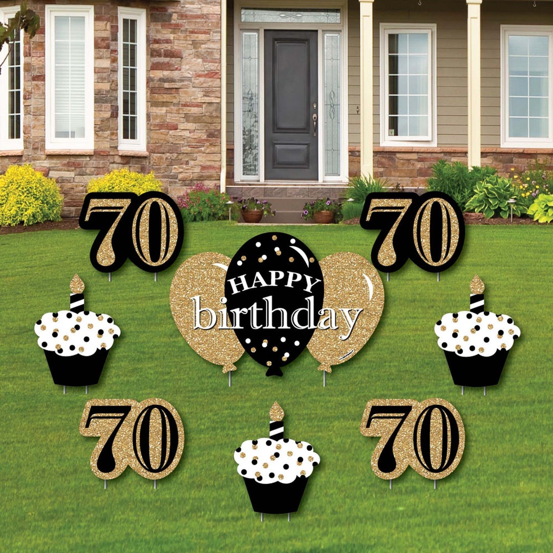 Adult 70th Birthday - Gold - Yard Sign and Outdoor Lawn Decorations ...