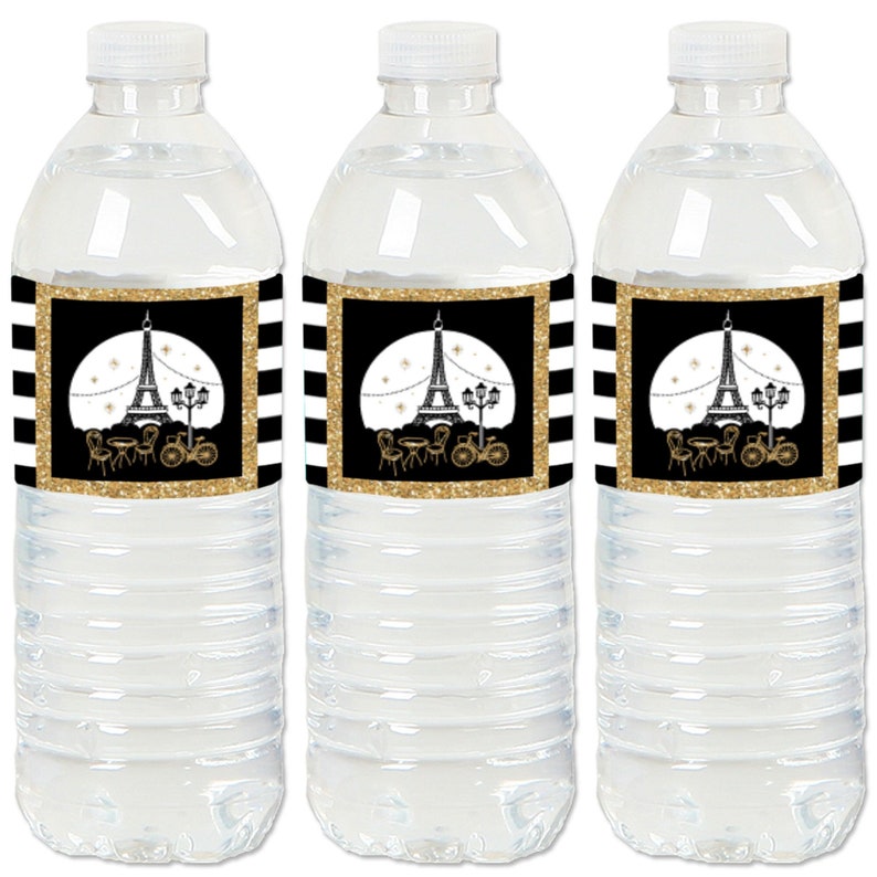 Stars Over Paris - Parisian Themed Party Water Bottle Sticker Labels ...