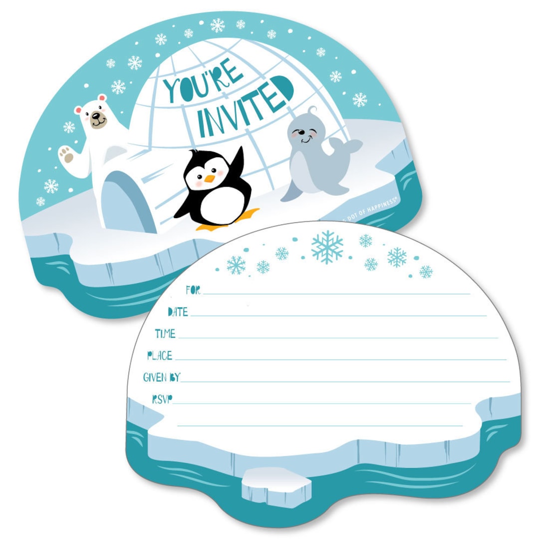 Arctic Polar Animals - Shaped Fill-in Invitations - Winter Baby Shower ...