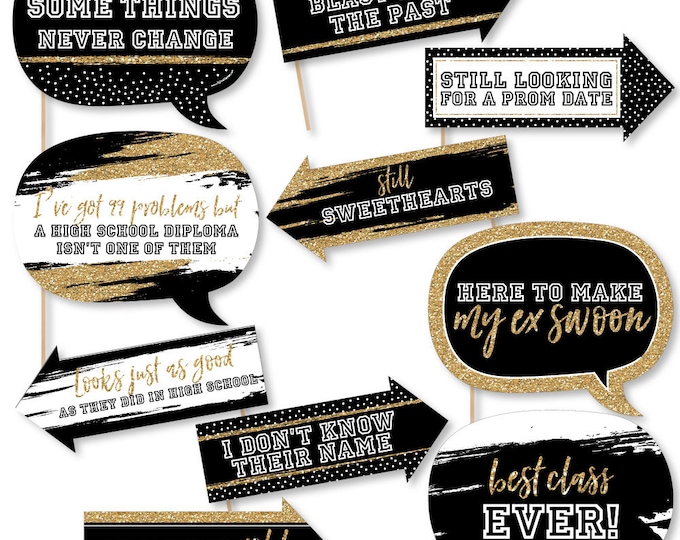 40 Class Reunion Printable Props, Black and Gold School Reunion Photo ...