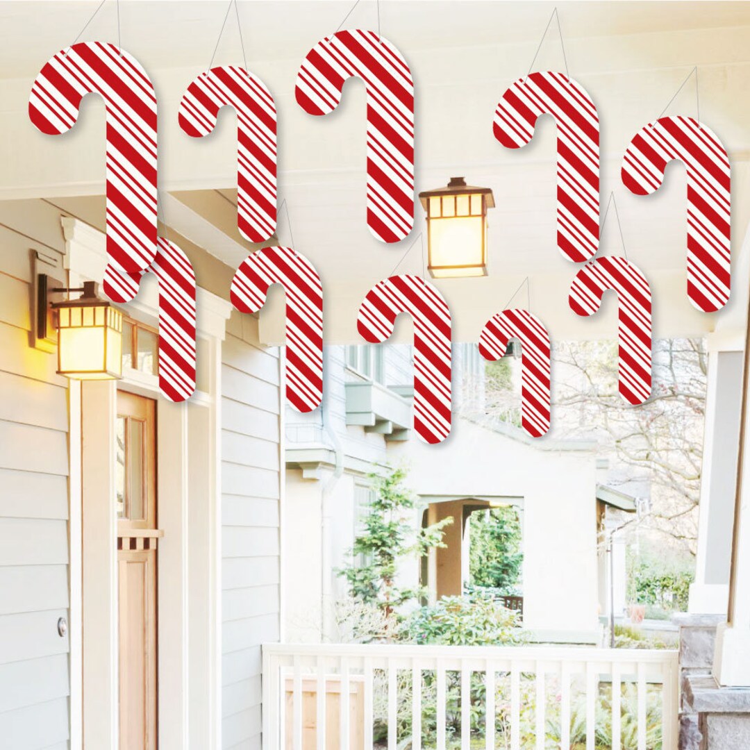 Hanging Candy Cane - Outdoor Christmas Porch & Tree Yard Decorations ...