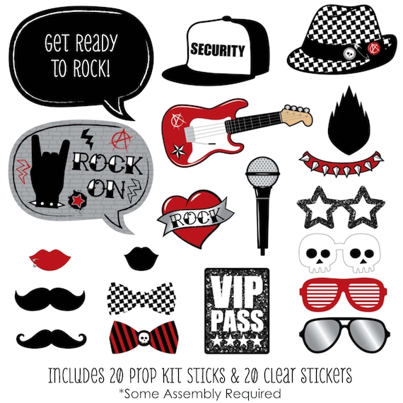 Rock n Roll - Photo Booth Props - Party Like A Rockstar Prop Kit with ...