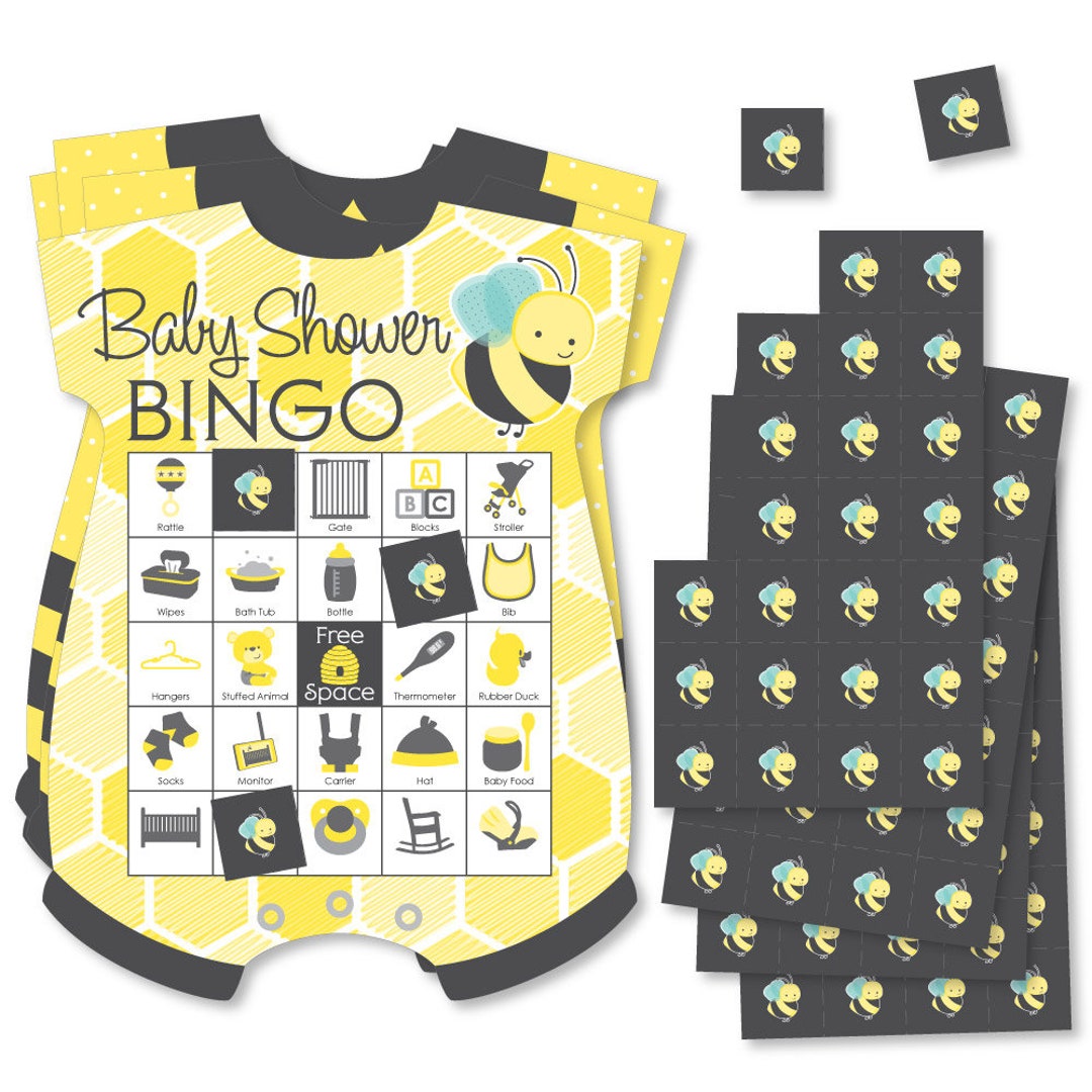 Honey Bee - Picture Bingo Cards and Markers - Baby Shower Shaped Bingo ...