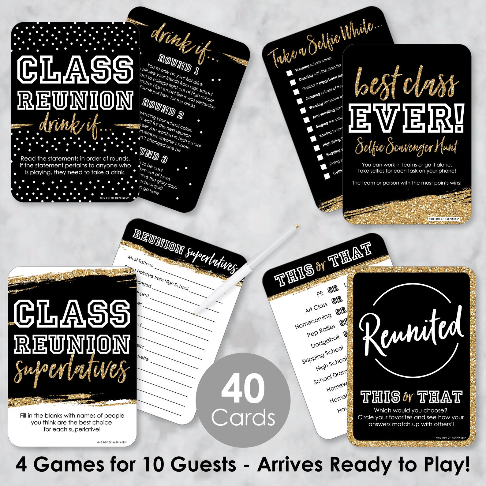 Reunited 4 School Class Reunion Party Games 10 Cards Each - Etsy