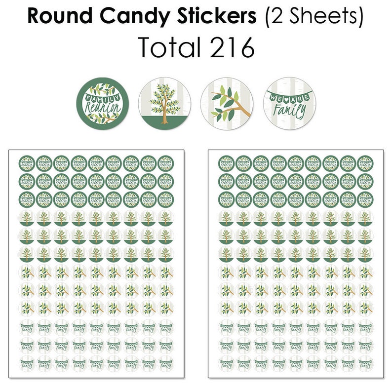 Family Tree Reunion - Mini Candy Bar Wrappers, Round Candy Stickers and ...