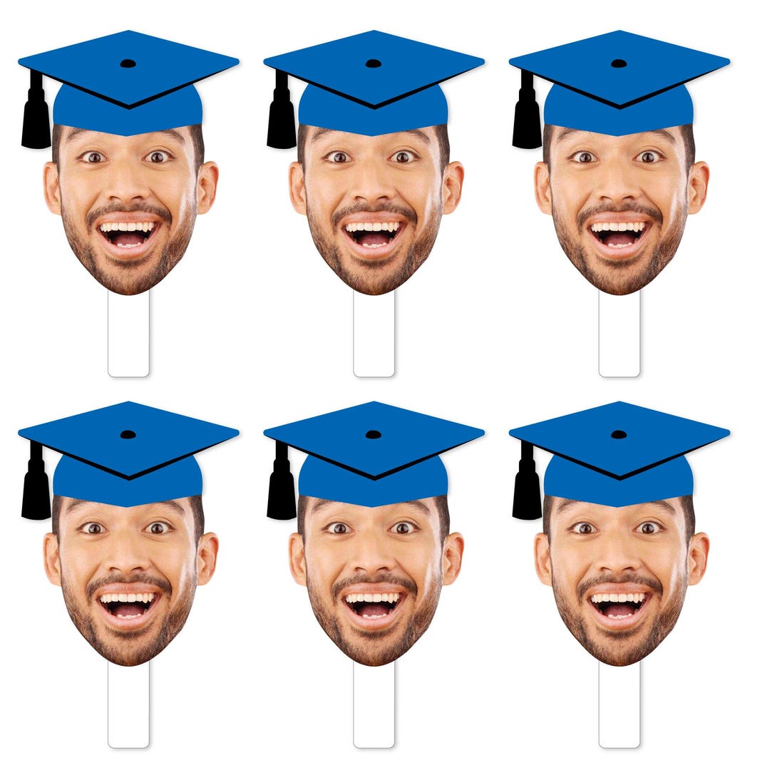 Personalized Blue Grad Cap Face Cutout Paddles, Custom Graduation Photo ...