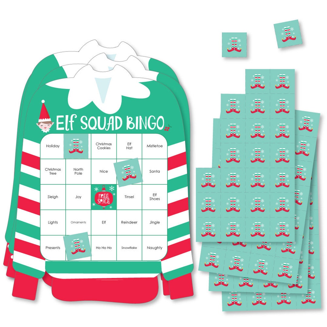 Elf Squad - Bingo Cards and Markers - Kids Elf Christmas and Birthday ...