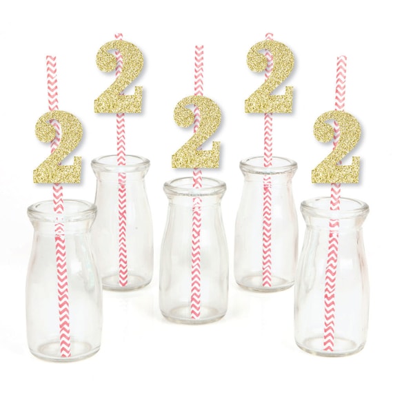Gold Glitter 2 Party Straws - No-Mess Real Gold Glitter Cut-Out Numbers ...