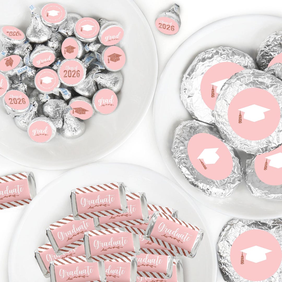 Rose Gold Grad - Mini Candy Bar Wrappers, Round Candy Stickers, Circle ...