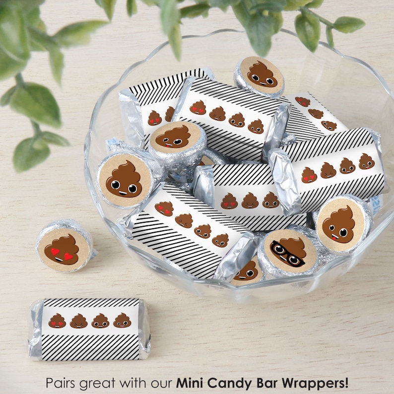 Party ’til You’re Pooped - Poop Emoji Party Small Round Candy Stickers ...