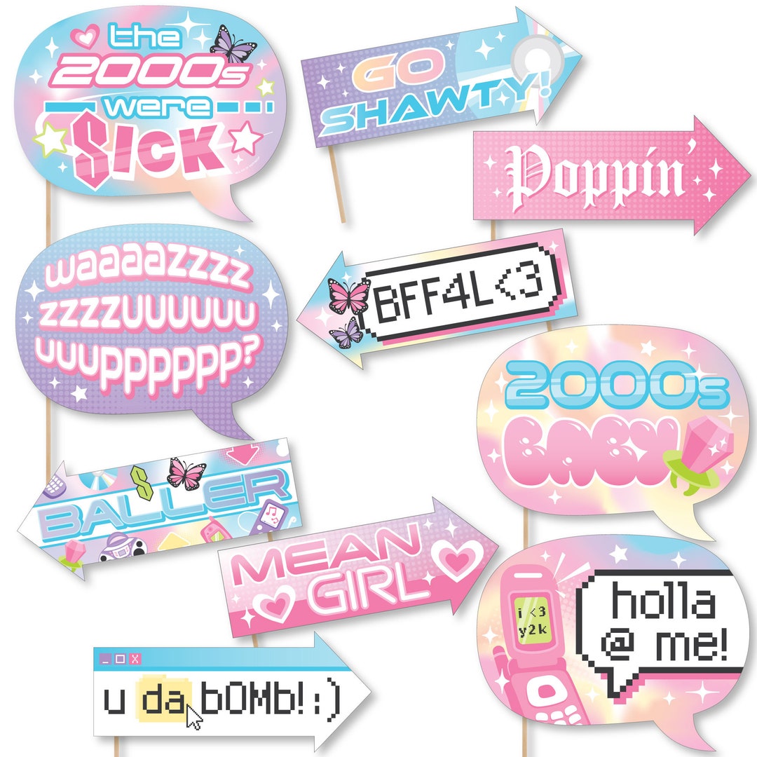 Funny 00s Y2K - 2000s Party Photo Booth Props Kit - 10 Piece - Etsy