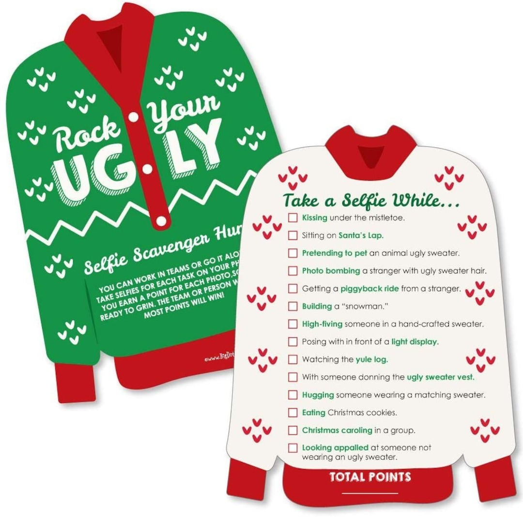 Ugly Sweater - Selfie Scavenger Hunt - Holiday and Christmas Party Game ...